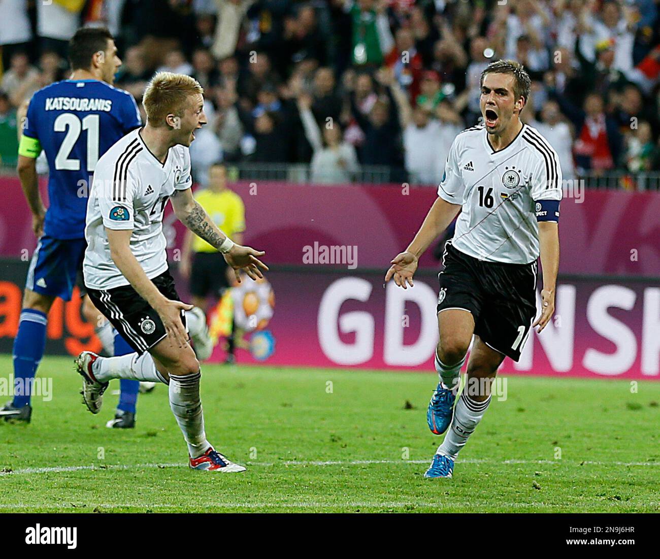Germany’s Marco Reus, left, and Germany’s Philipp Lahm during the Euro ...