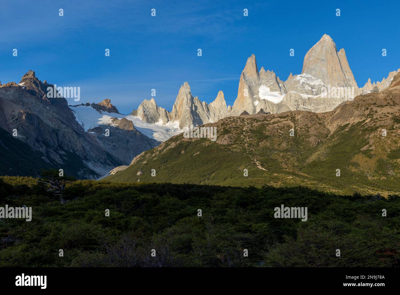Picturesque mountain scenery in the first morning light while hiking to ...