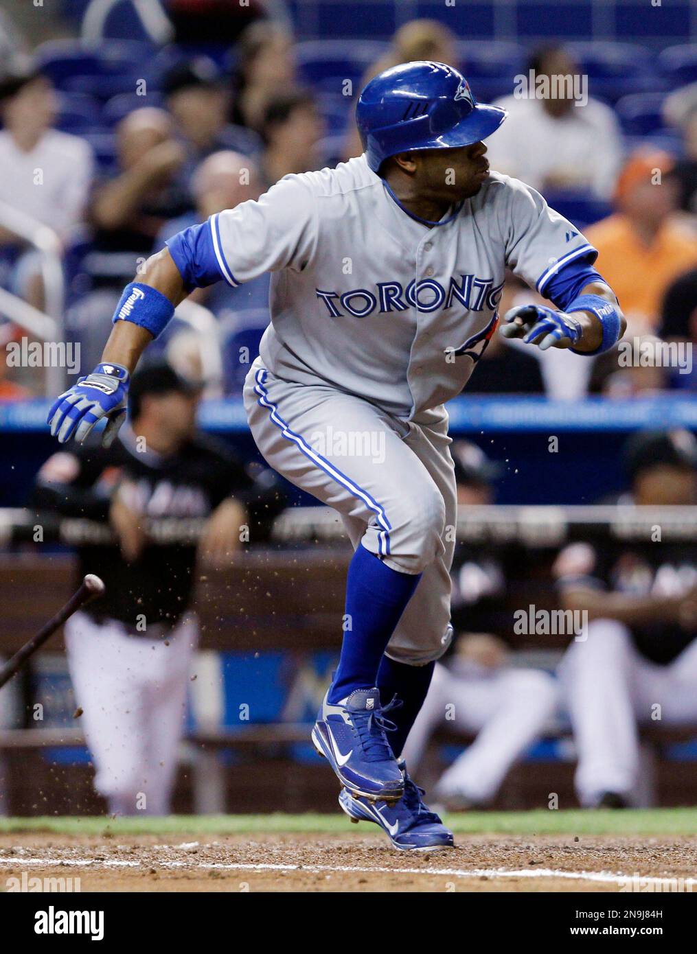 Toronto Blue Jays' Rajai Davis leaves the batter's box on a second ...