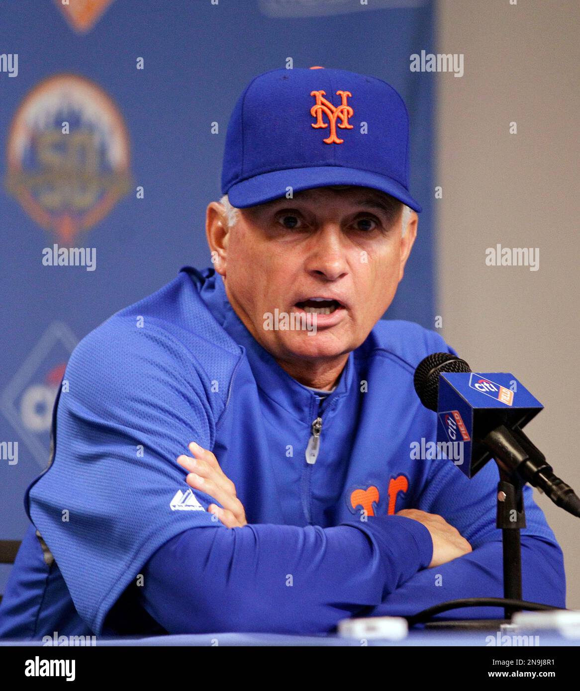 New York Mets manager Terry Collins responds to questions during a news ...