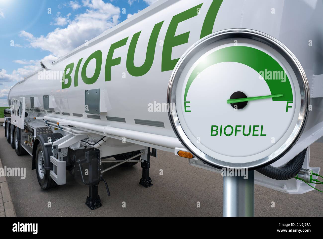 Tank trailer with biofuel gauge. Decarbonization concept Stock Photo ...
