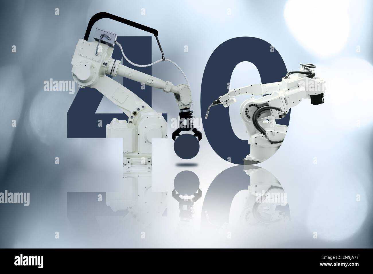 Robots assemble inscription 4.0. Smart industry concept Stock Photo - Alamy