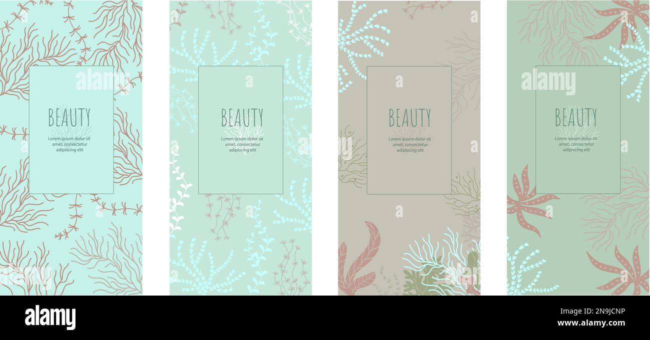 Luxury banners seaweed silhouettes. Abstract flyers, business covers ...