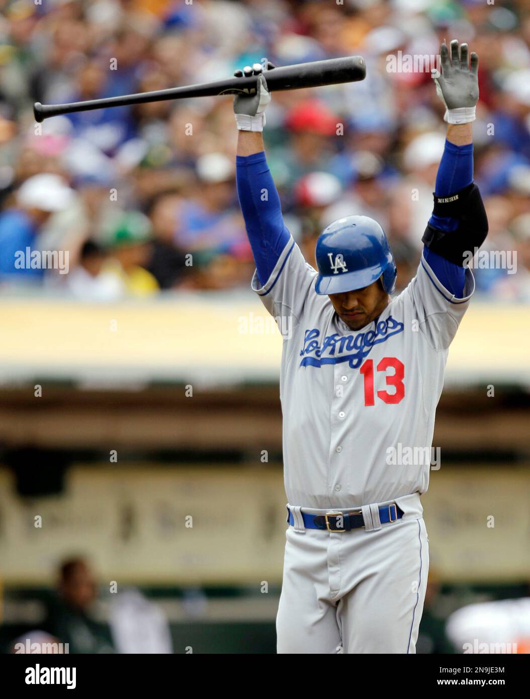 Los Angeles Dodgers' Ivan DeJesus reacts after striking out to Oakland ...