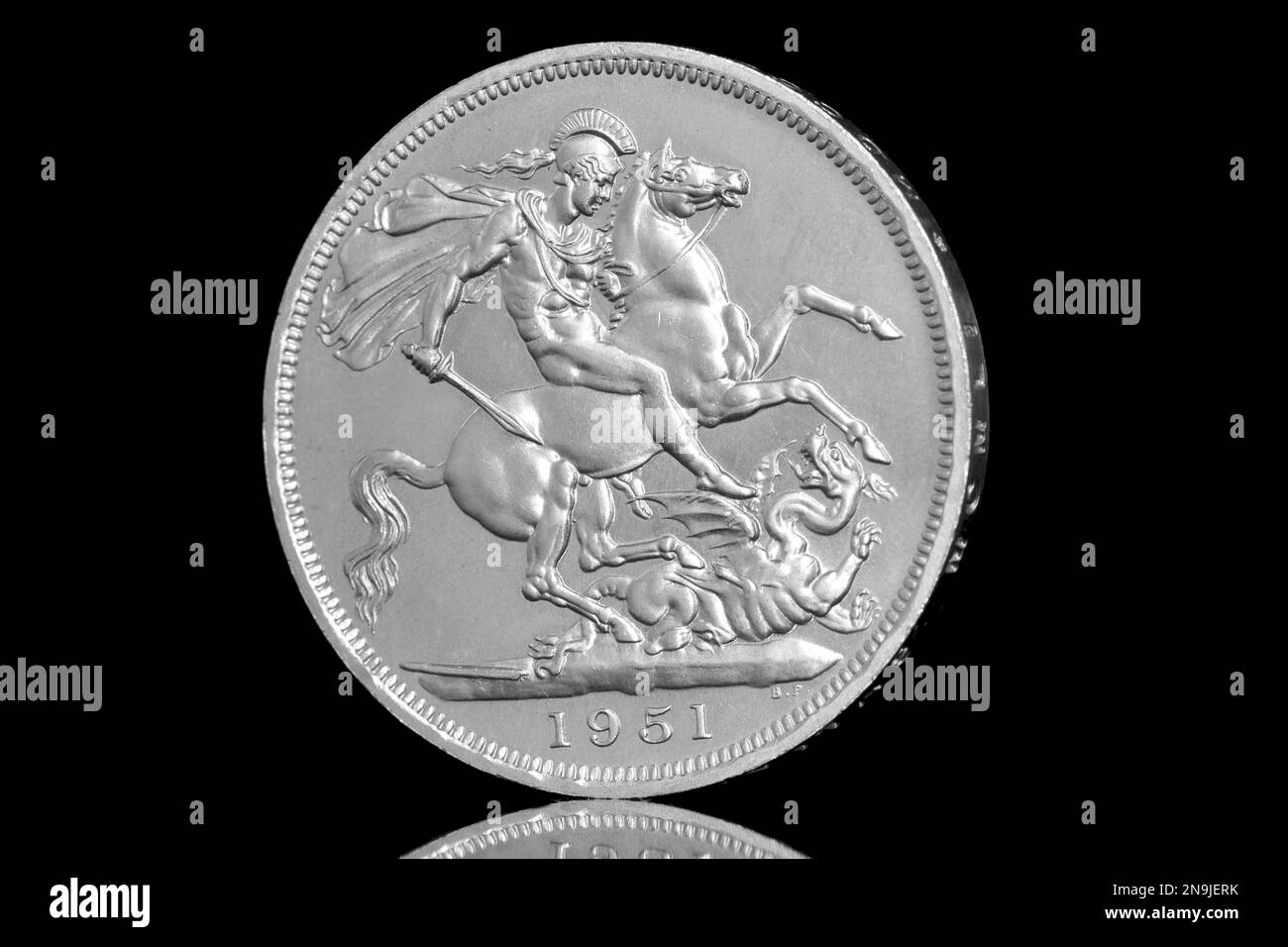 Reverse side of a 1951 Festival Of Britain Five Shilling coin featuring ...