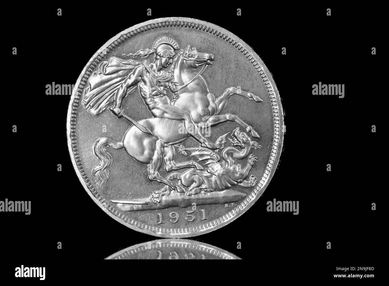 Reverse side of a 1951 Festival Of Britain Five Shilling coin featuring ...