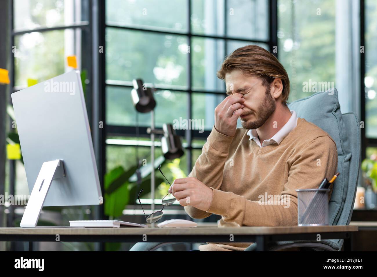 Professional burnout at work. Emotional breakdown. Overtime day. Tired ...