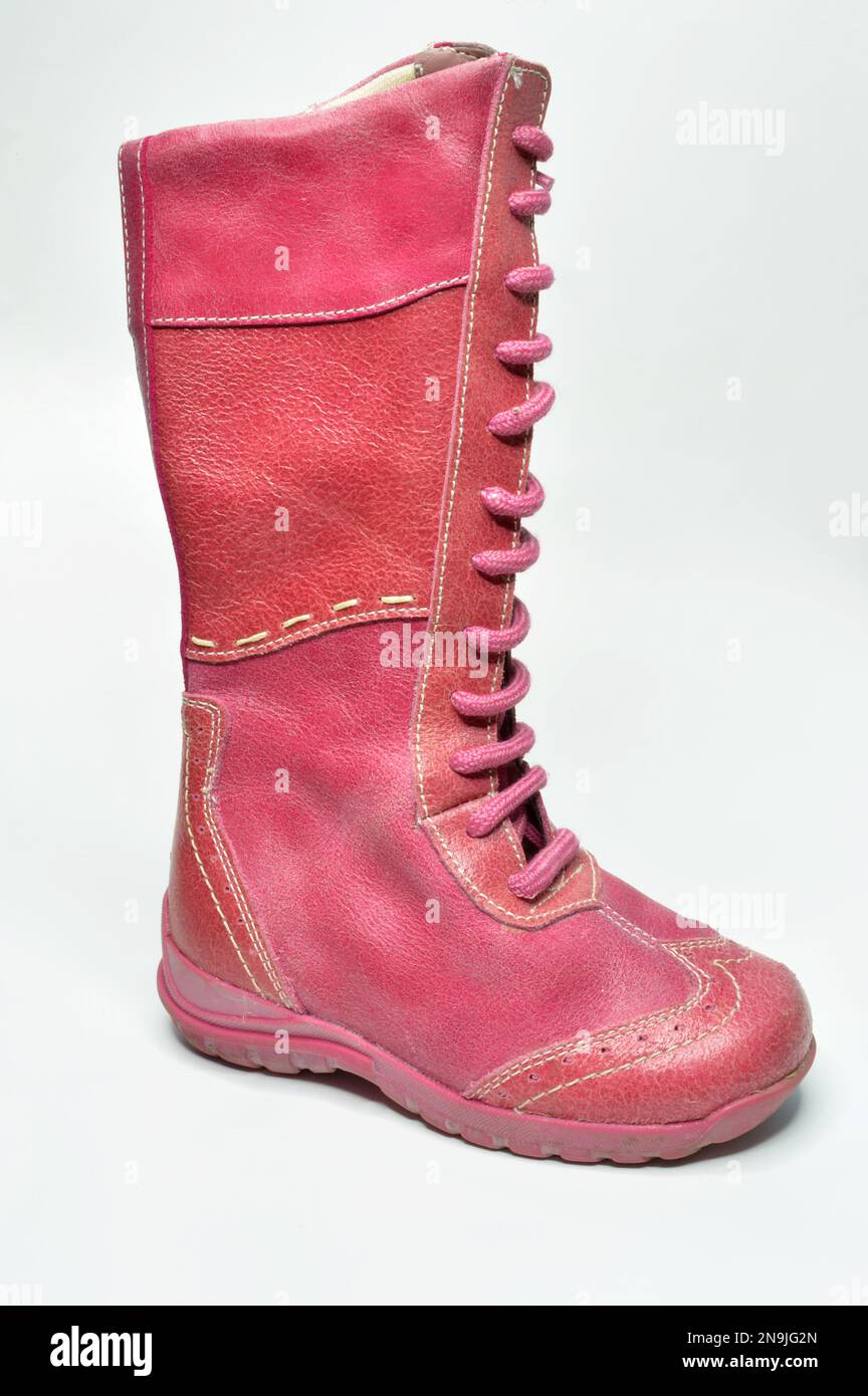 Beautiful vintage children boot on white background Stock Photo - Alamy