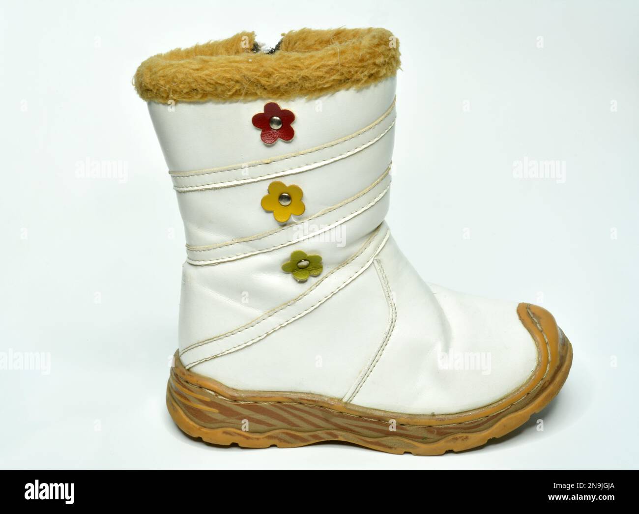 Beautiful vintage children boot on white background Stock Photo - Alamy