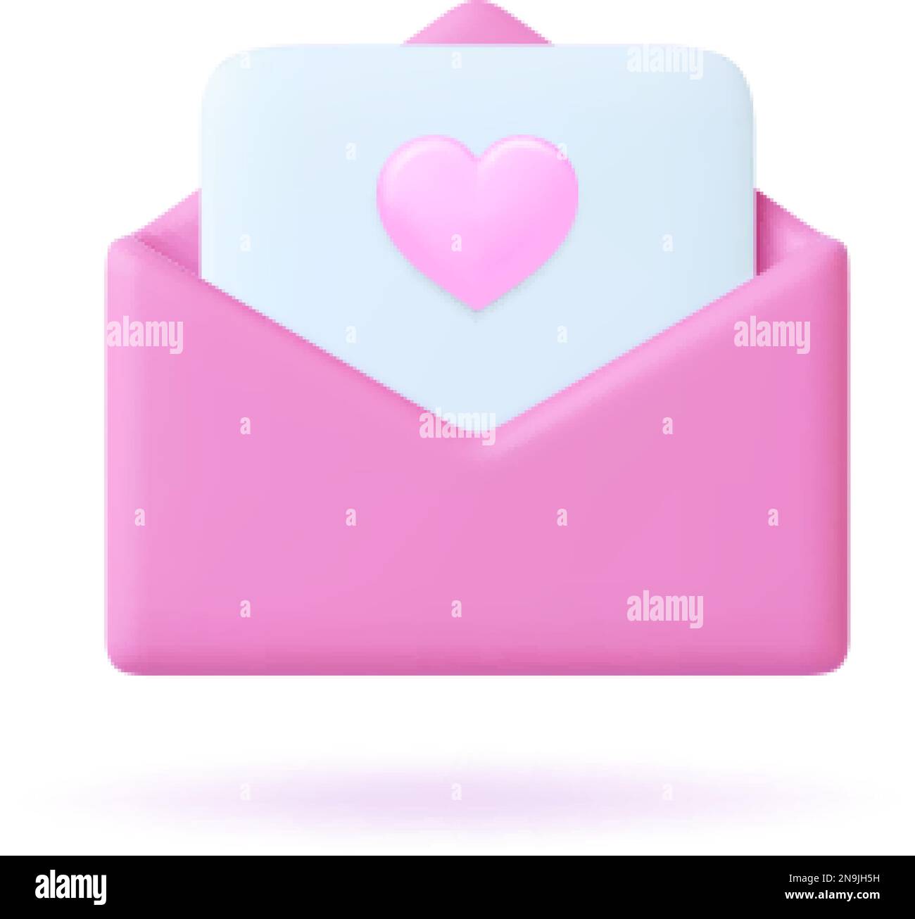 Pink 3d mail letter with heart on paper page. Valentines day icon, cute ...