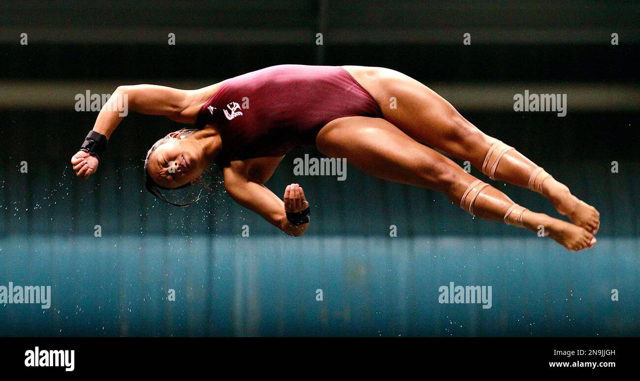 Haley Ishimatsu takes off from the platform in the women's 10-meter platform semifinals at the U ...