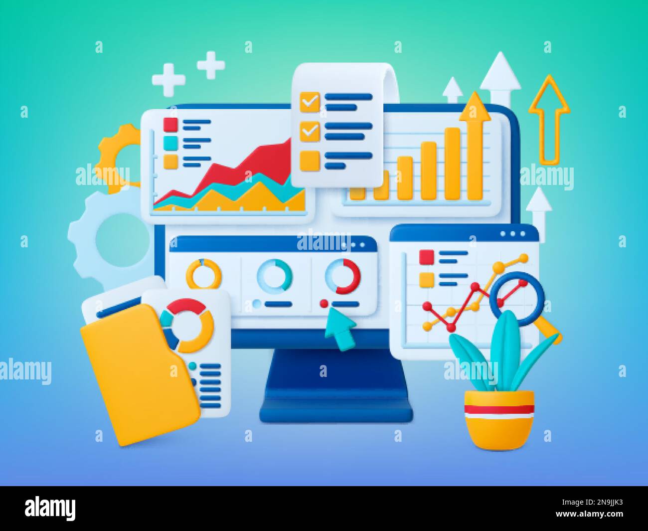 Data analytics financial 3d concept. Retail market charts, digital ...