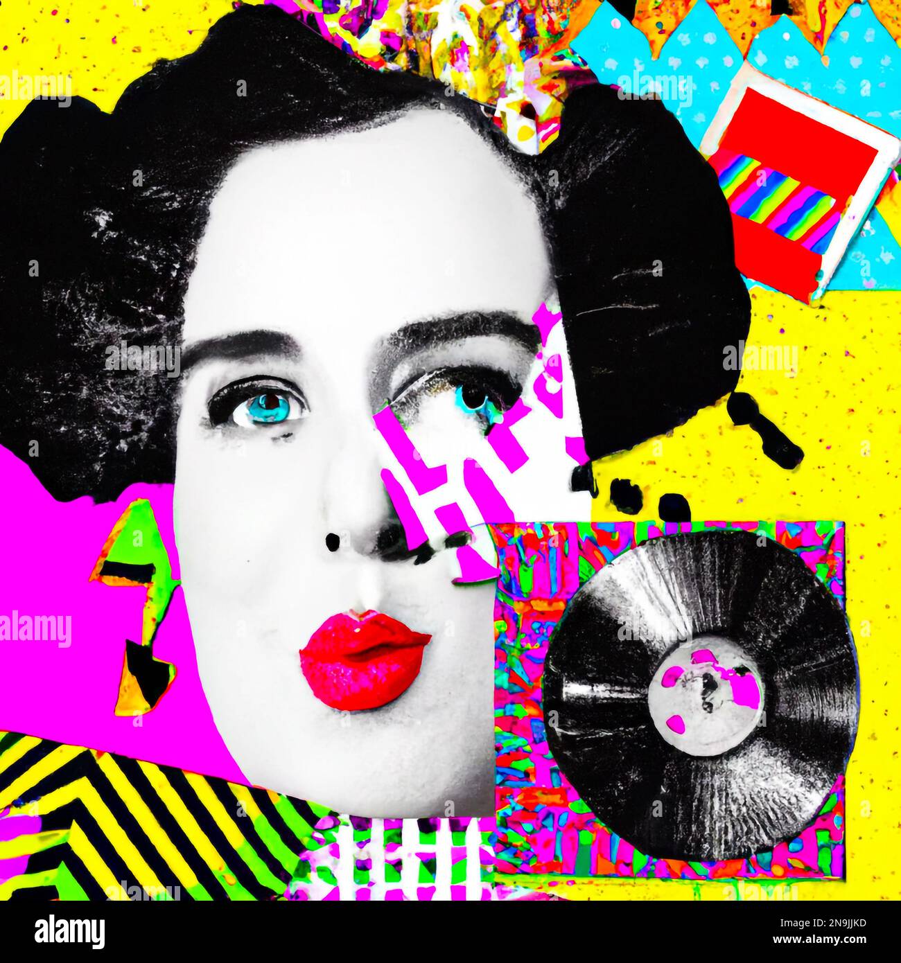 Colorful collage of portrait and different elements, fusion of ...