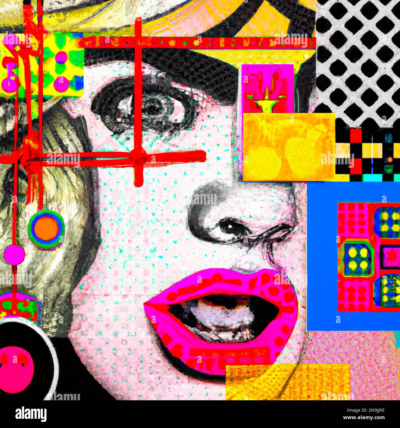 Colorful collage of portrait and different elements, fusion of ...