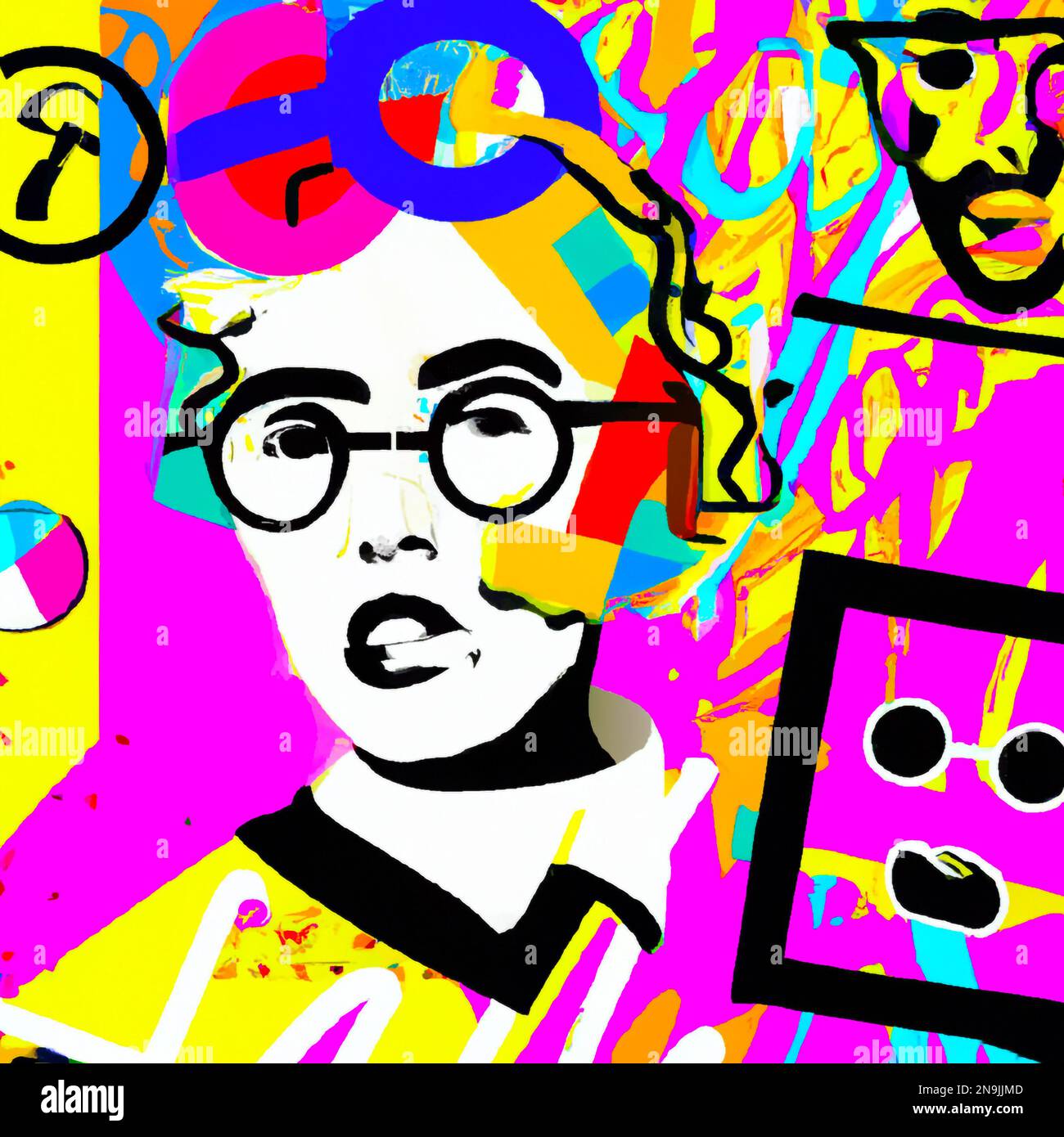 Colorful collage of portrait and different elements, fusion of ...