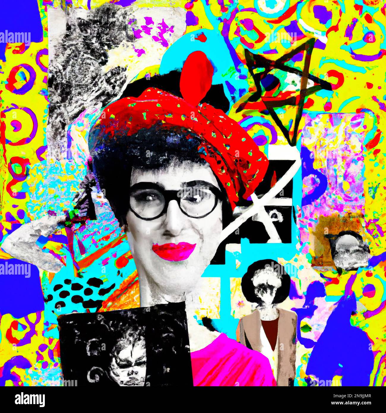 Colorful collage of portrait and different elements, fusion of ...