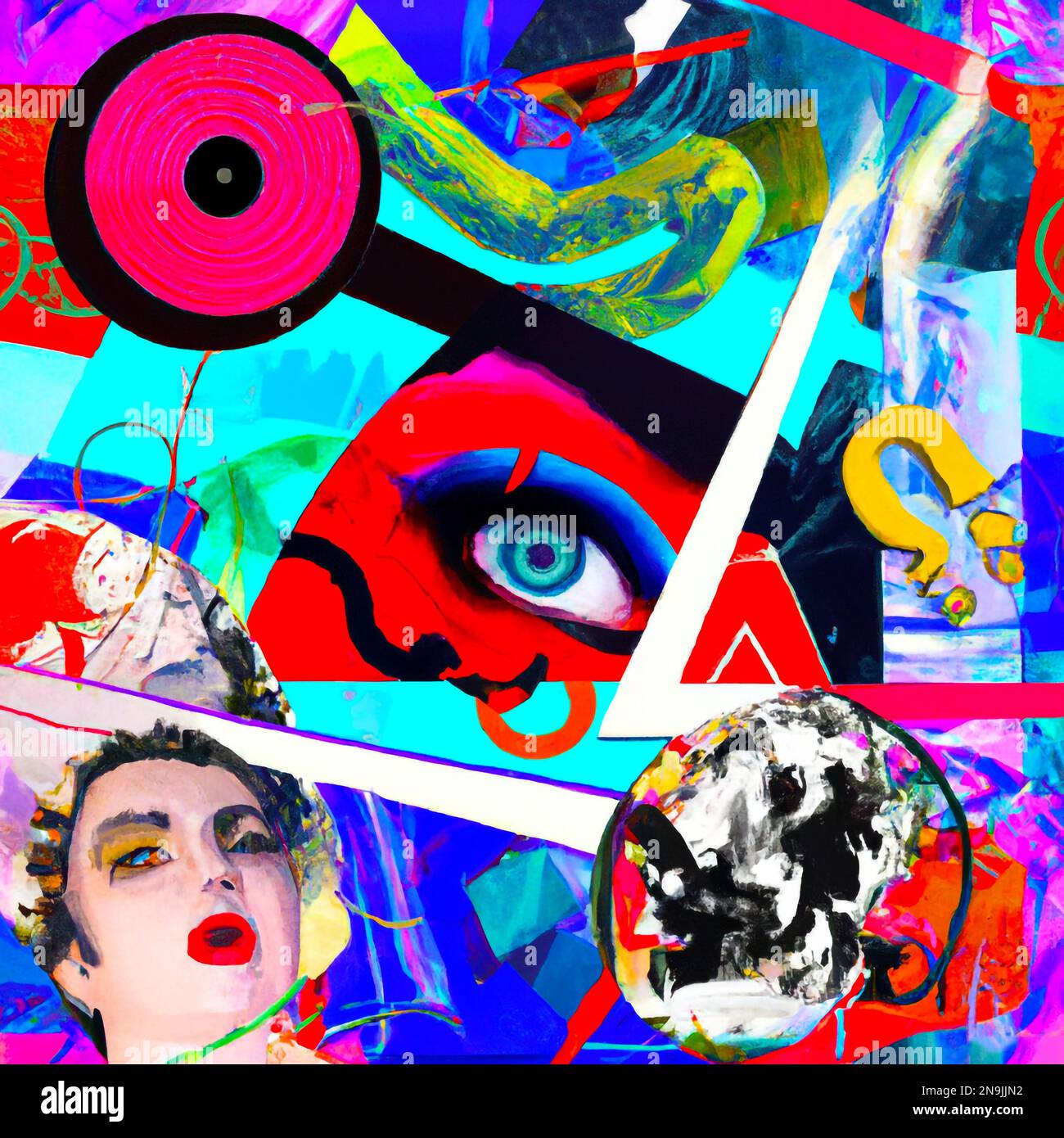 Colorful collage of portrait and different elements, fusion of ...