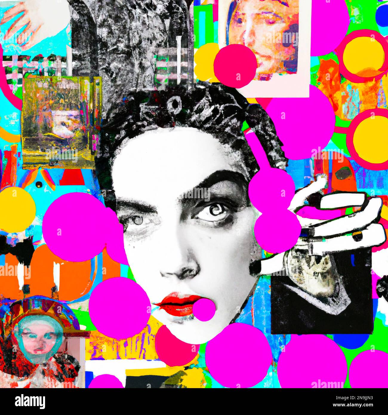 Colorful collage of portrait and different elements, fusion of ...