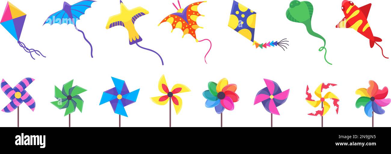 Wind pinwheel toys, colorful windmill toy cartoon design. Children ...