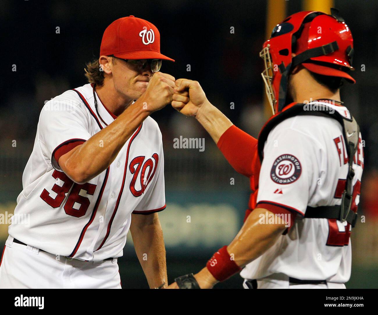 Washington Nationals relief pitcher Tyler Clippard (36) bumps fists ...