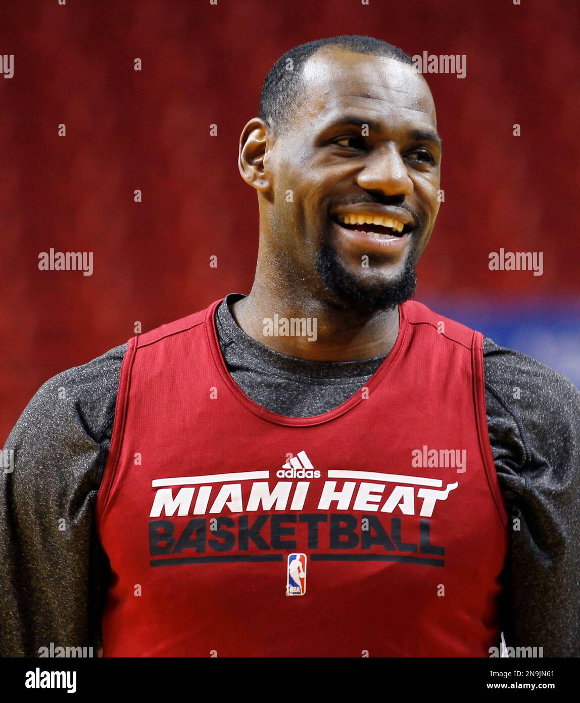 Miami Heat small forward LeBron James reacts during practice, Wednesday ...