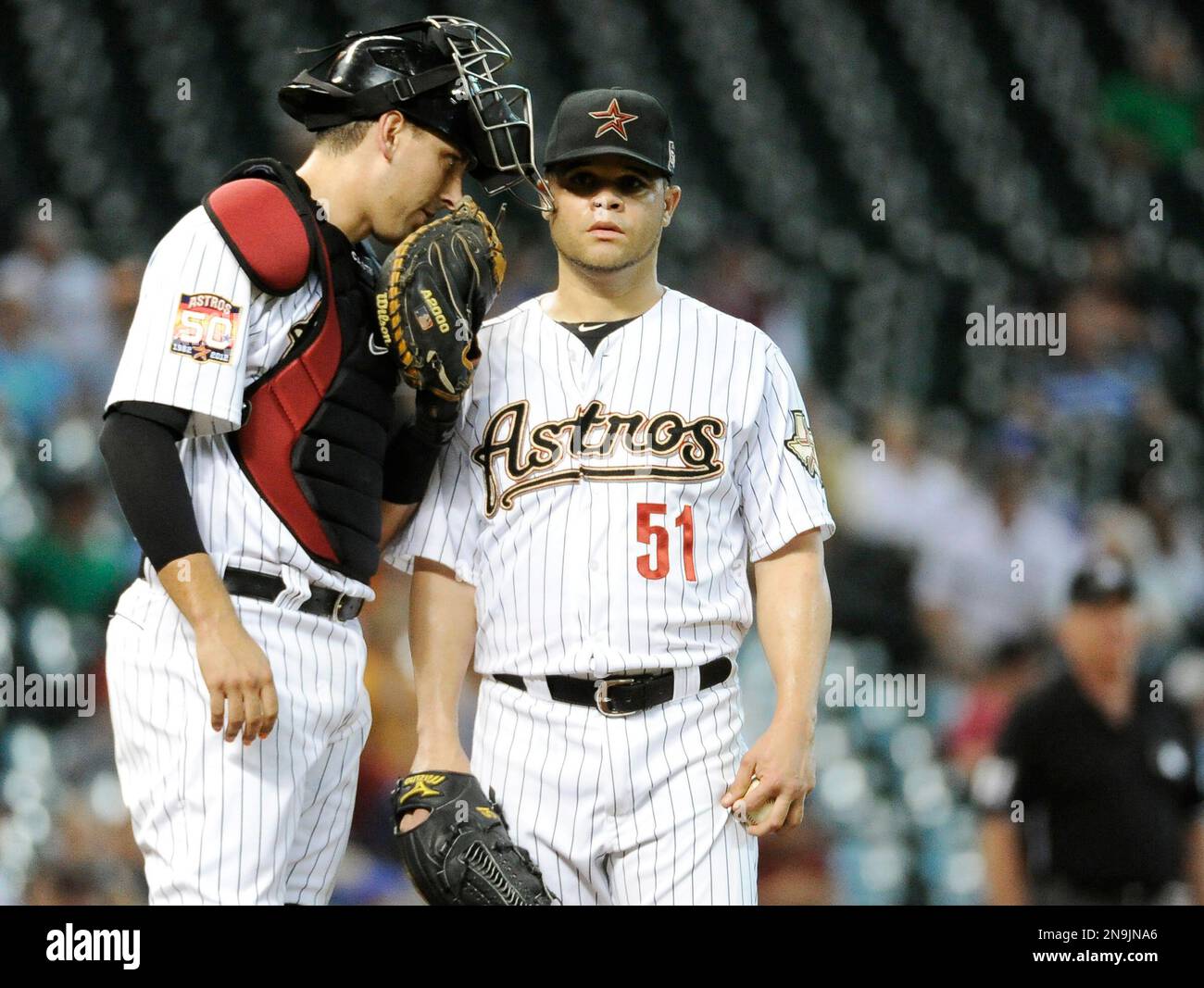 Houston Astros' Wandy Rodriguez (51) and Jason Castro in a baseball ...