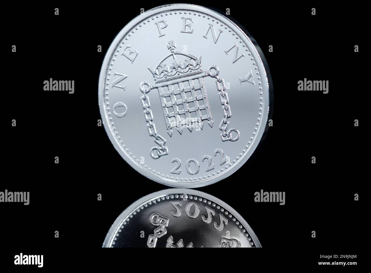 Reverse side of a 2022 Silver Proof One Penny featuring a crowned ...