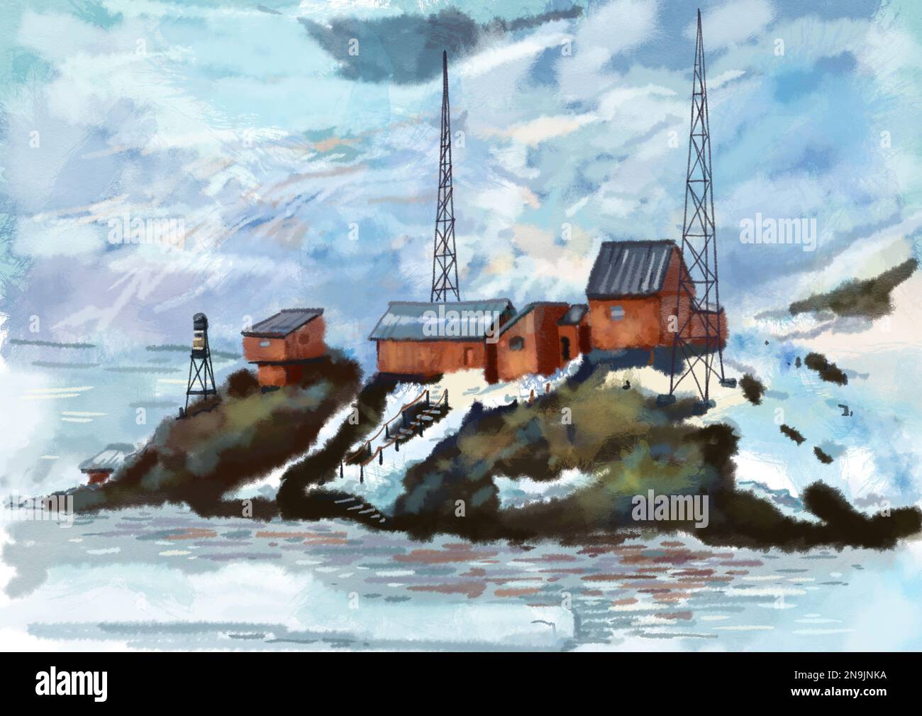 south pole station landscape illustration. High quality illustration ...