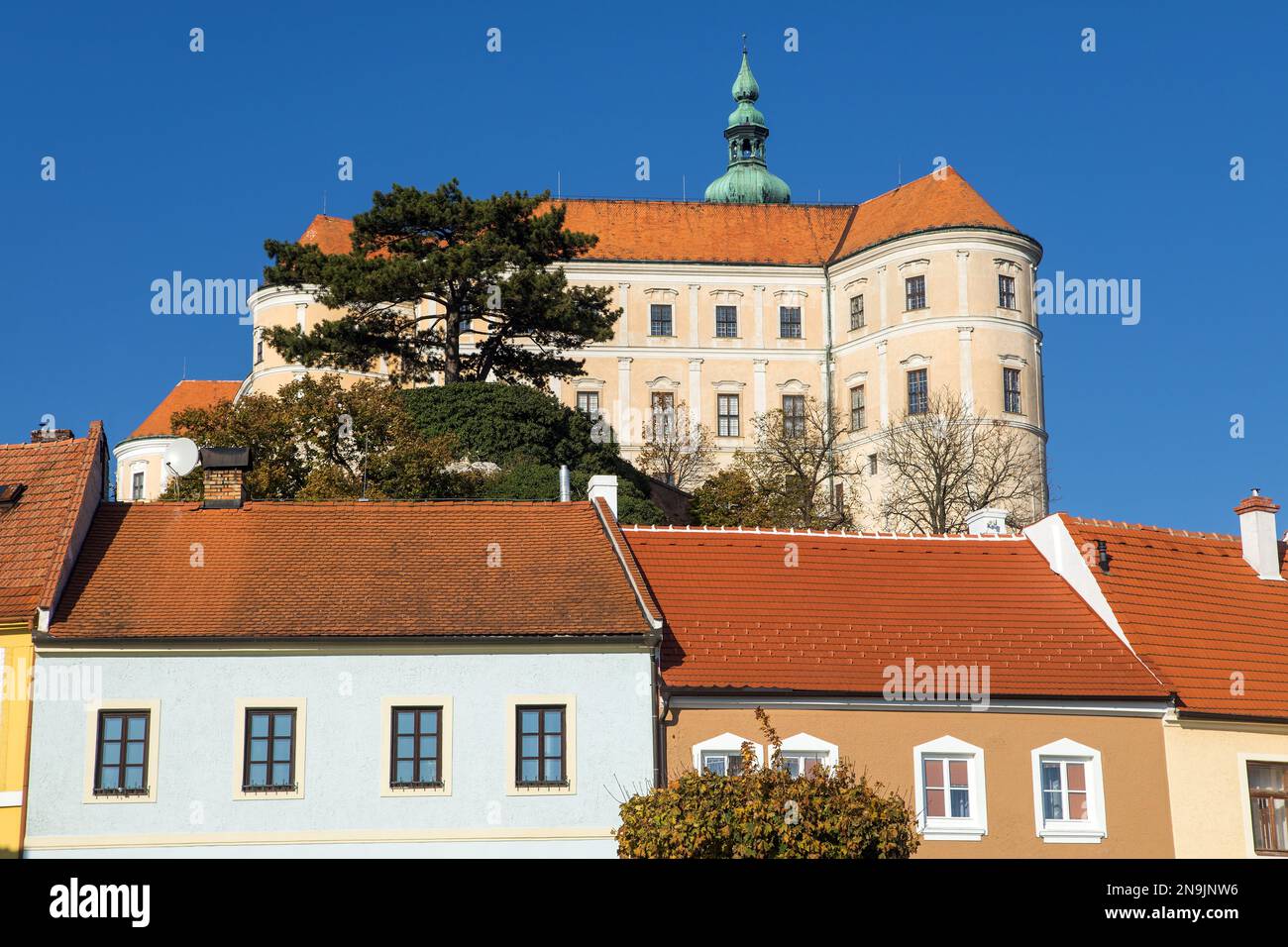 Mikulov Castle over red roofs, one of the most important castles in ...