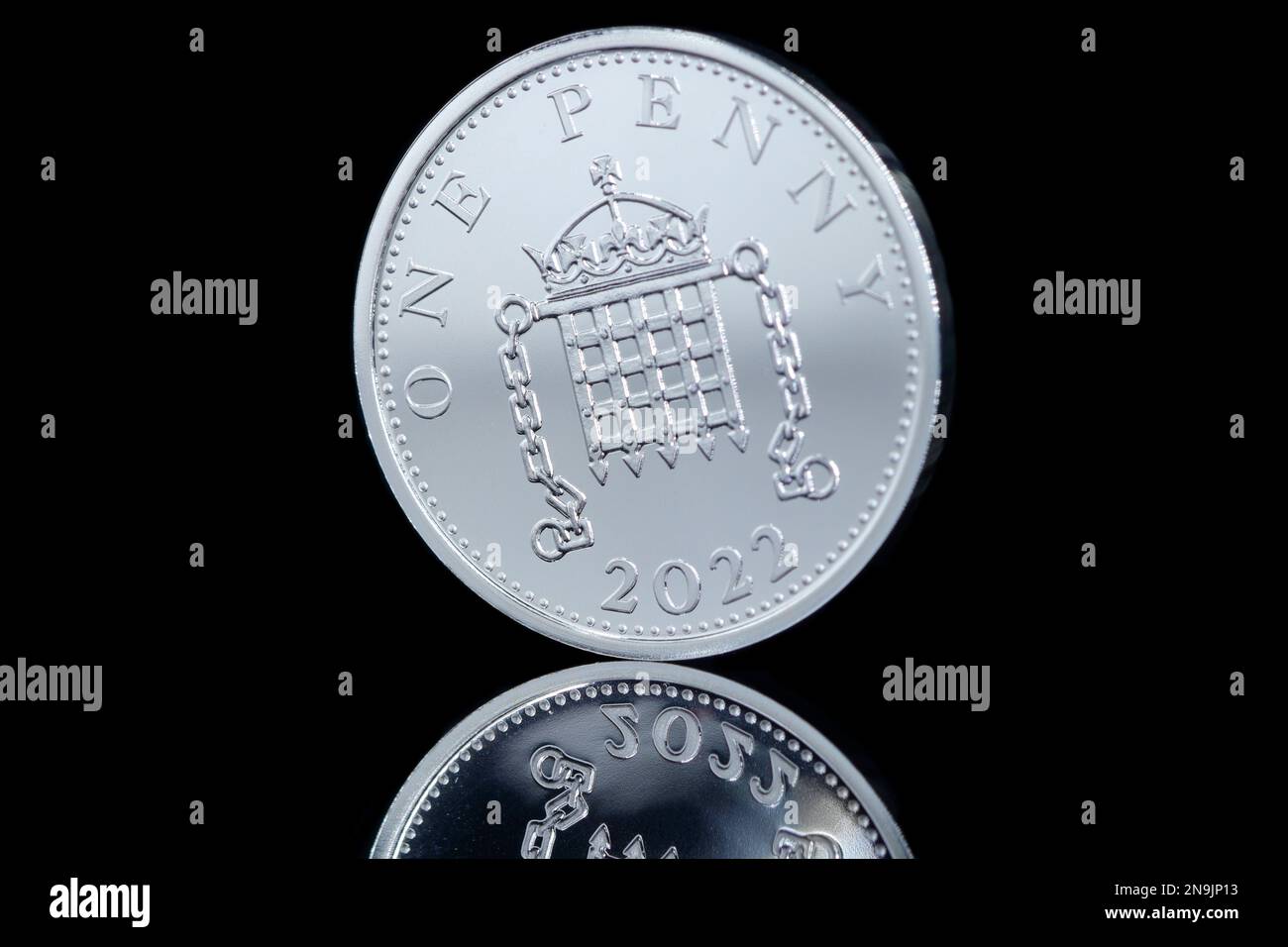 Reverse side of a 2022 Silver Proof One Penny featuring a crowned ...