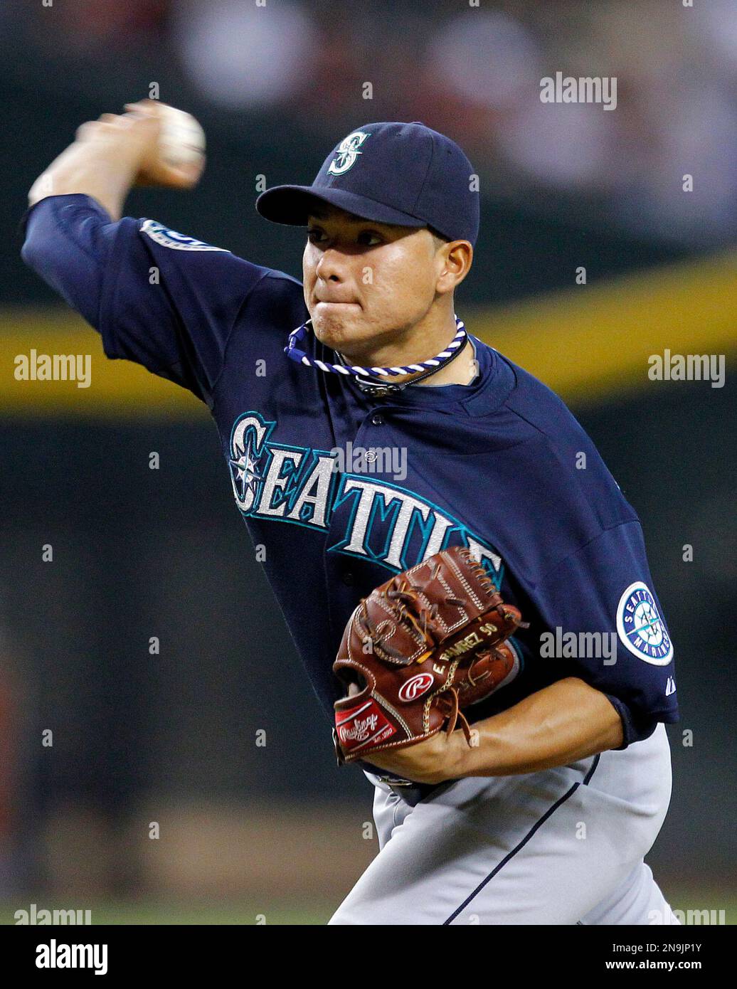 Seattle Mariners pitcher Erasmo Ramirez delivers a pitch against the ...