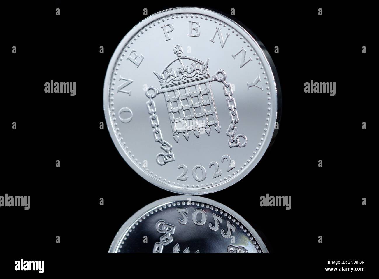 Reverse side of a 2022 Silver Proof One Penny featuring a crowned ...