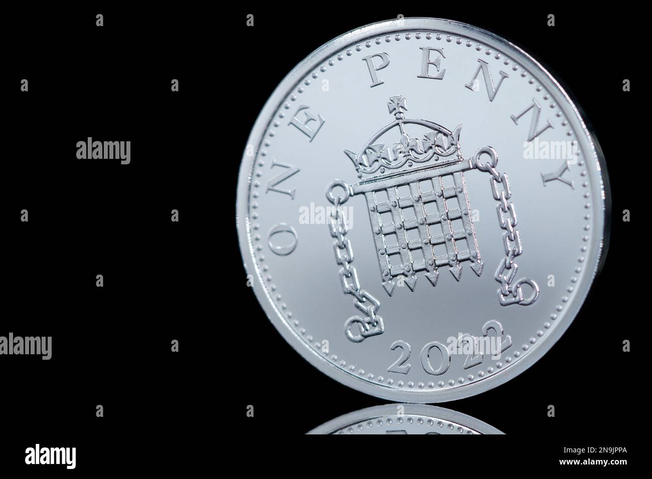 Reverse side of a 2022 Silver Proof One Penny featuring a crowned ...