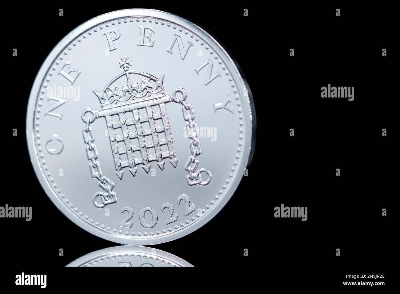 Reverse side of a 2022 Silver Proof One Penny featuring a crowned ...