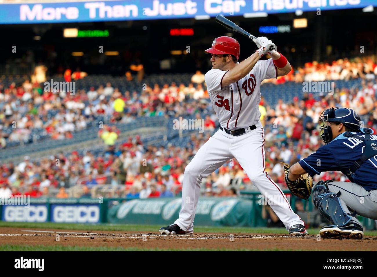 Washington Nationals' Bryce Harper (34) bats during a baseball game ...