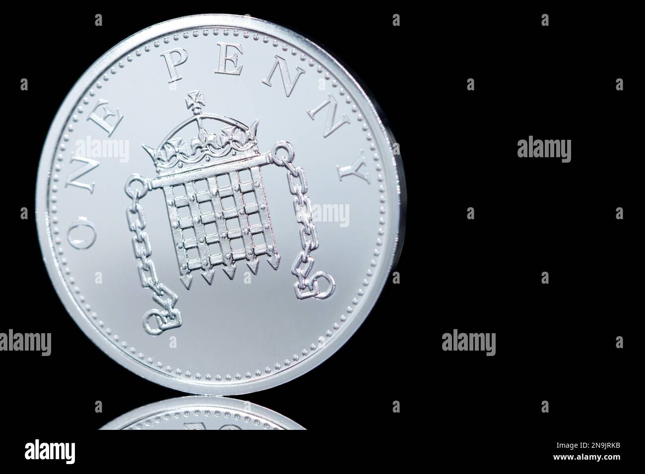 Reverse side of a Silver Proof British One Penny coin featuring a ...