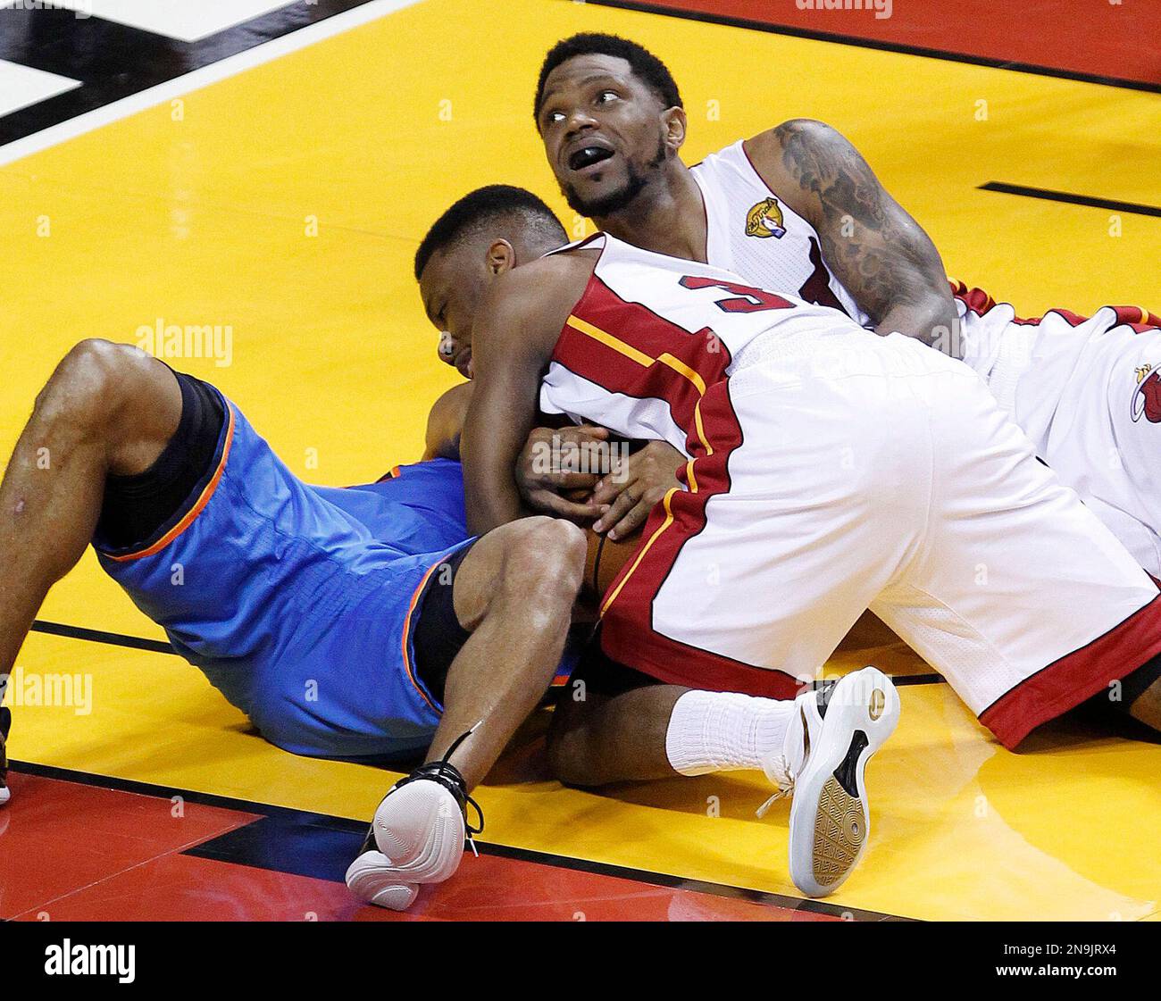 Miami Heat point guard Norris Cole (30), power forward Udonis Haslem ...