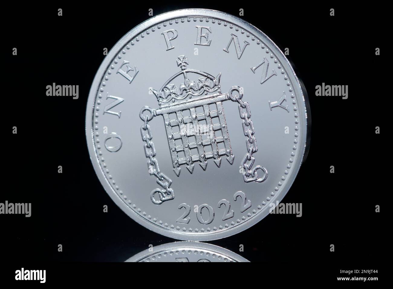 Reverse side of a 2022 Silver Proof One Penny featuring a crowned ...
