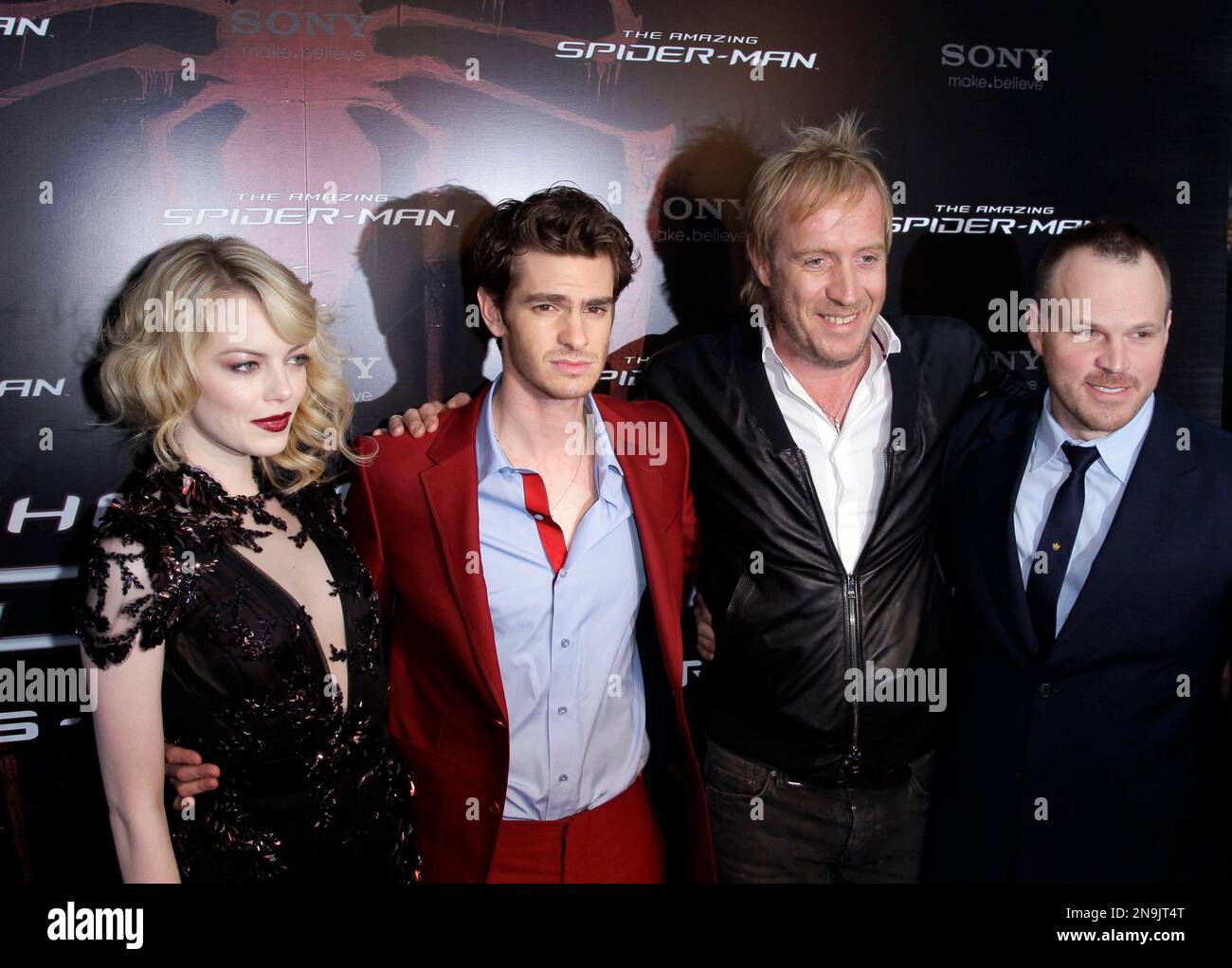 US actress Emma Stone, British actors Andrew Garfield and Rhys Ifans ...