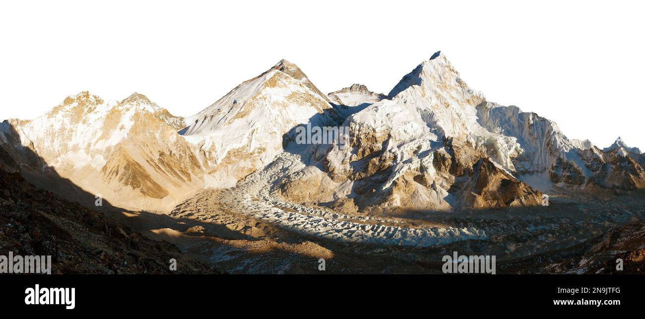 mount everest isolated on the white sky background, evening panoramic ...