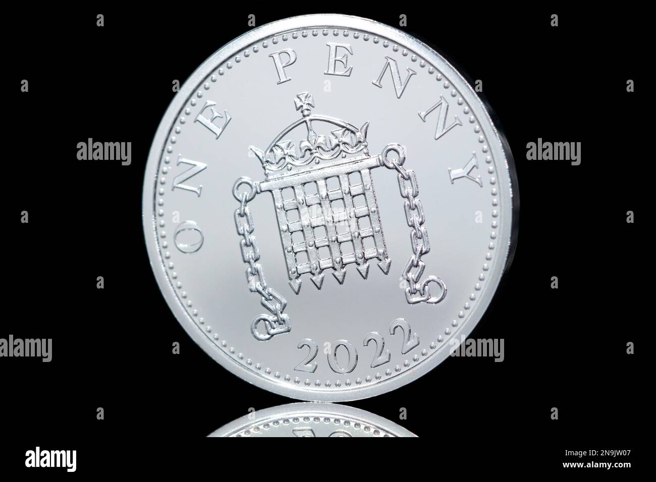 Reverse side of a 2022 Silver Proof One Penny featuring a crowned ...
