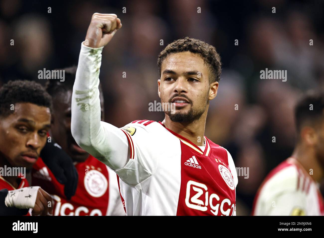 AMSTERDAM - (lr) Devyne Rensch of Ajax celebrates the 3-1 during the ...