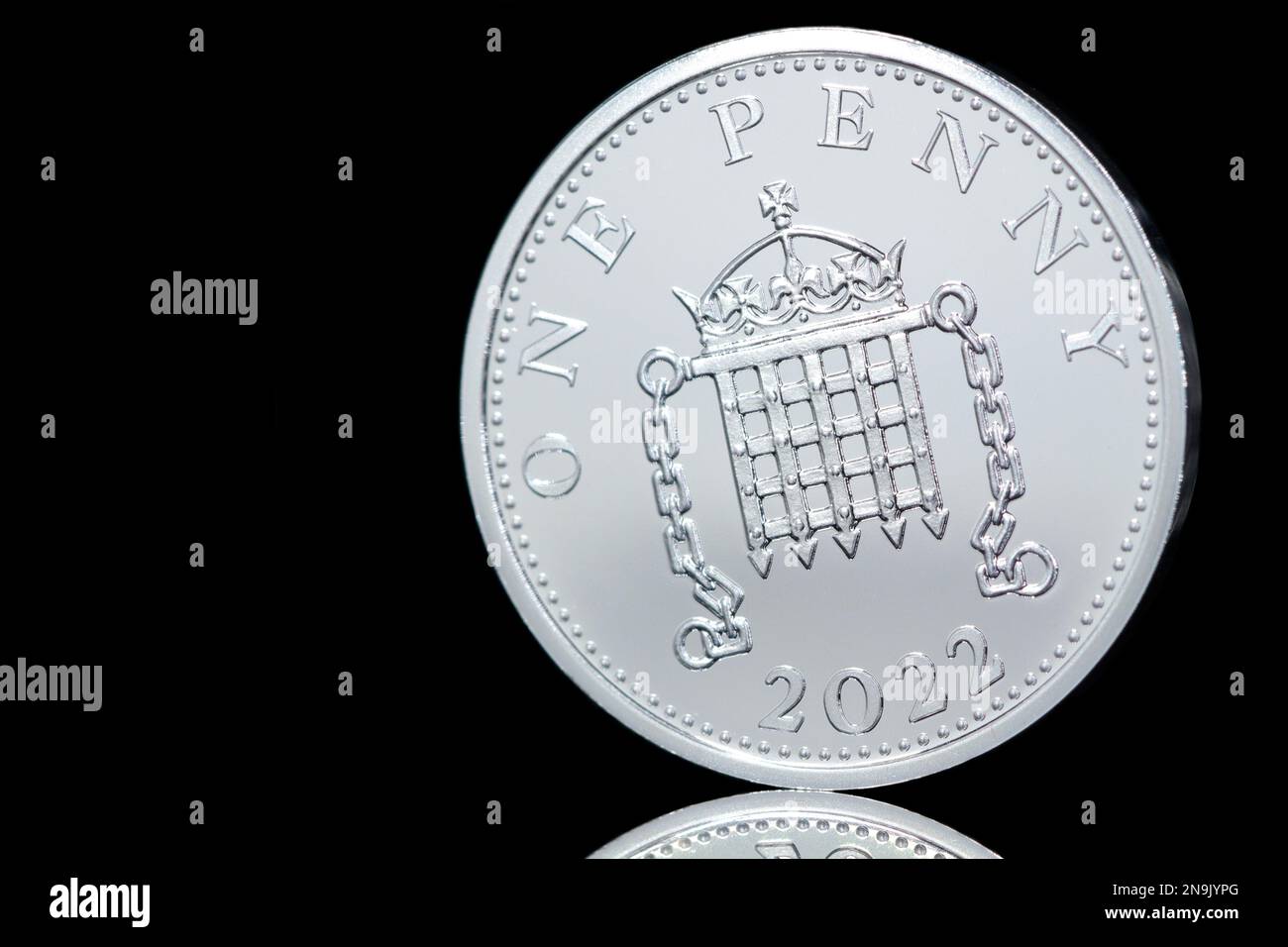 Reverse side of a 2022 Silver Proof One Penny featuring a crowned ...
