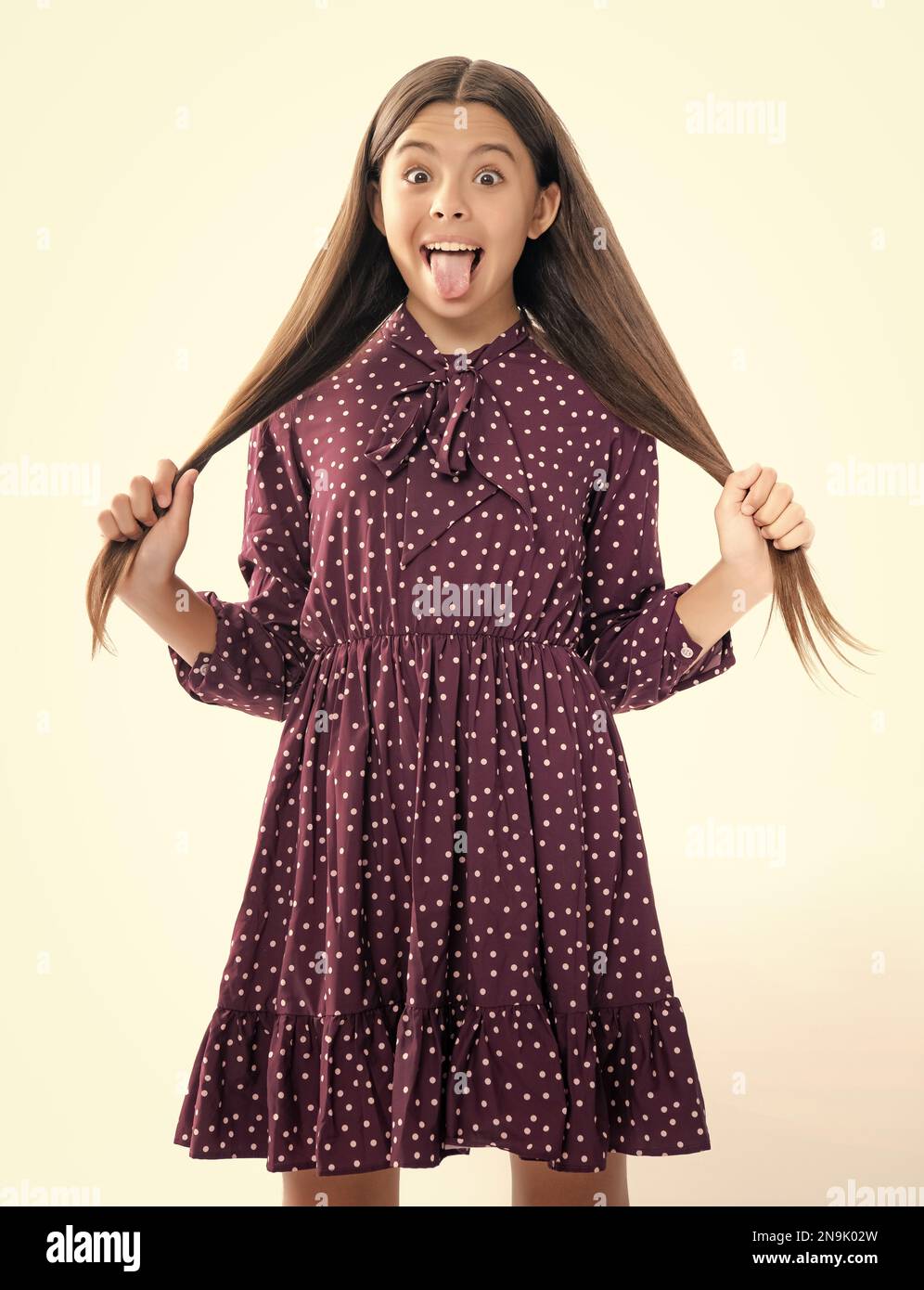 Fun kids face. Portrait of silly teenager child girl smiling and ...