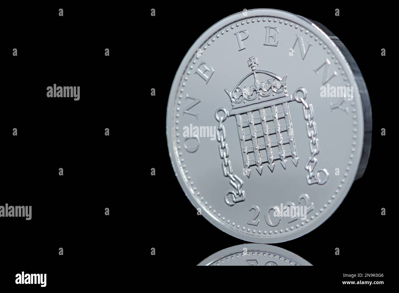 Reverse side of a 2022 Silver Proof One Penny featuring a crowned ...