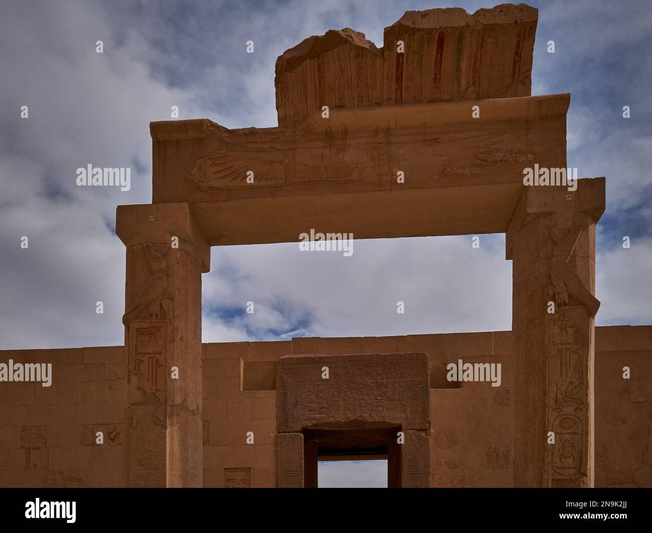 mortuary temple of hatshepsut , Luxor Egypt. A column re-inscribed with ...