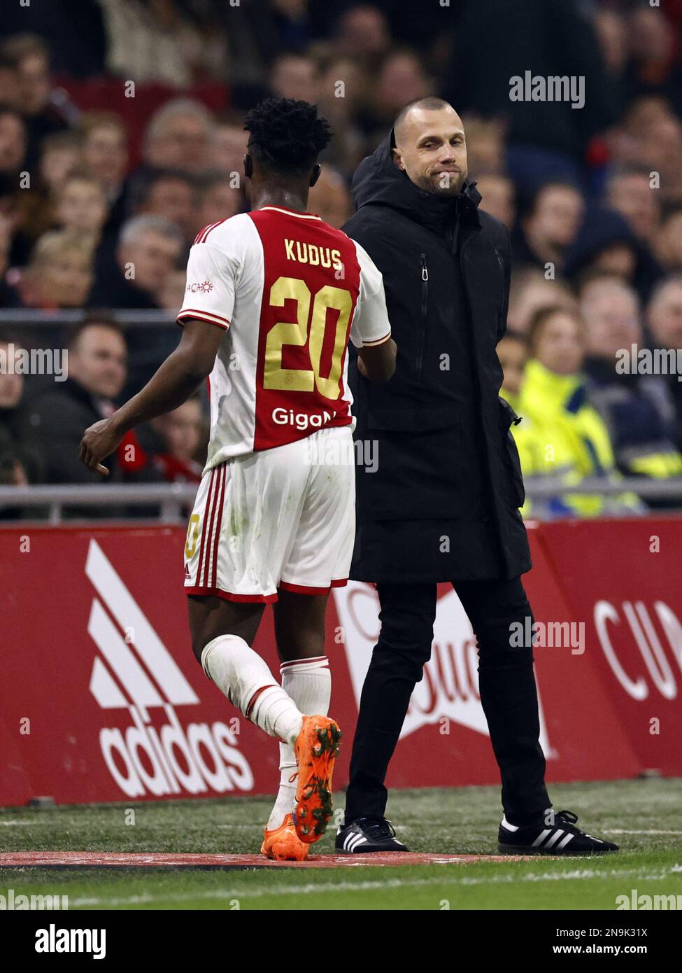 AMSTERDAM - (lr) Mohammed Kudus of Ajax, Ajax coach John Heitinga during the Dutch premier ...