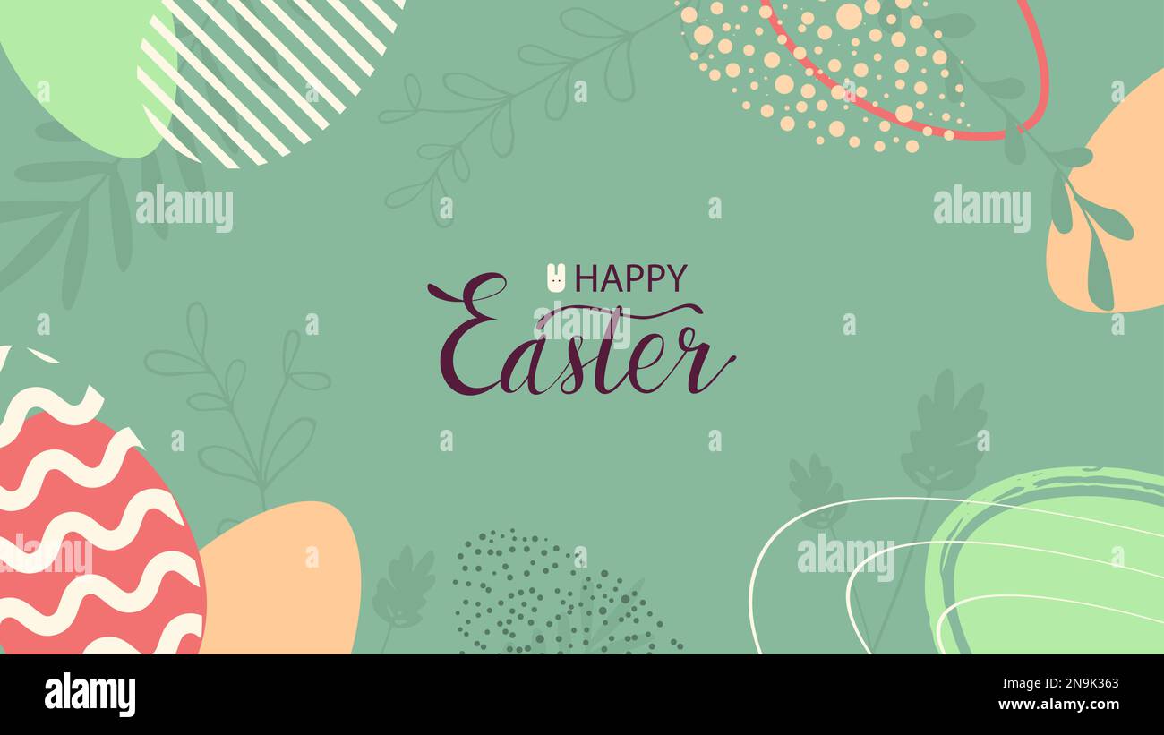 Happy easter. Trendy Easter design with drawn strokes and dots, eggs ...