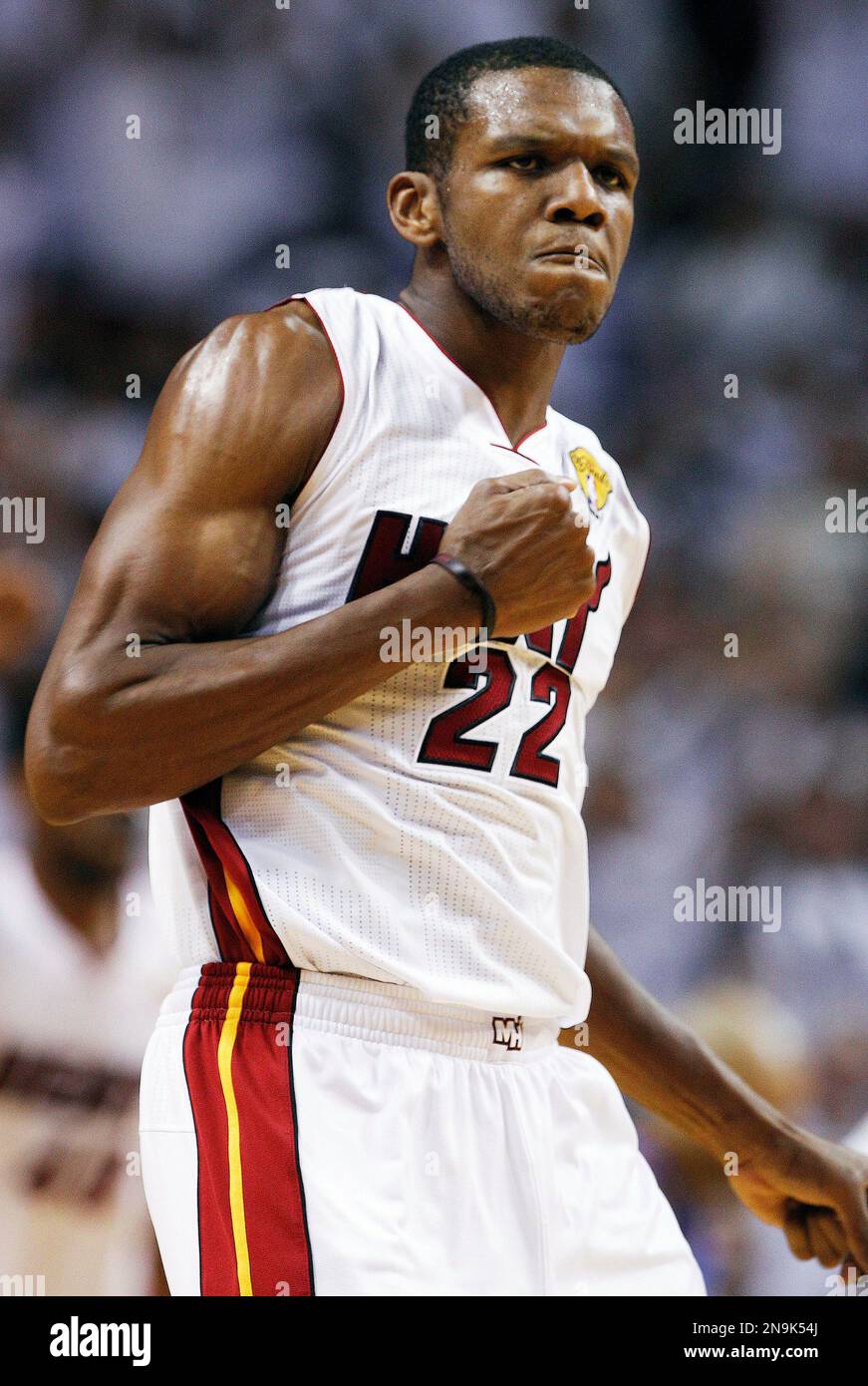Miami Heat small forward James Jones (22) reacts against the Oklahoma ...