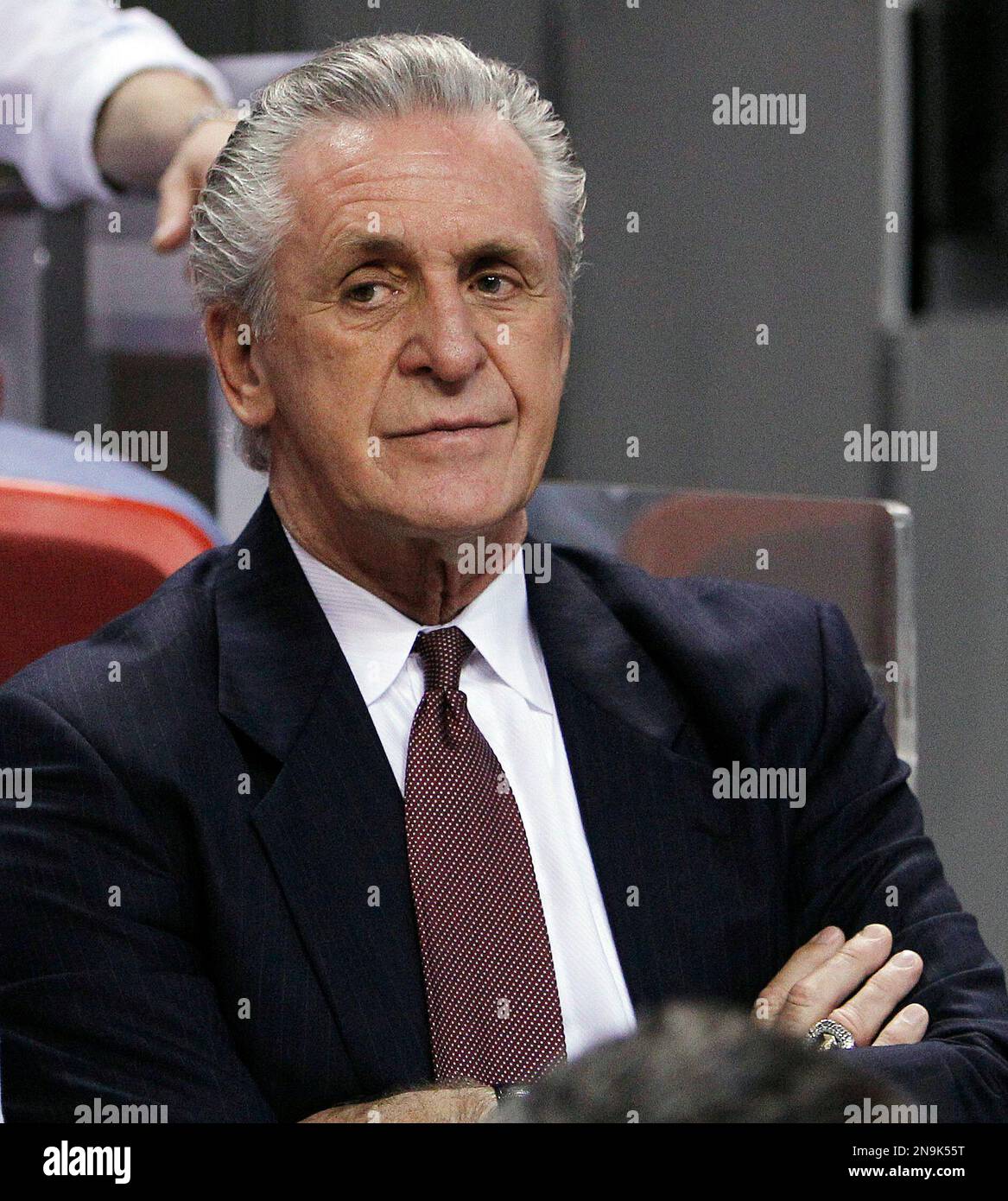 Miami Heat President Pat Riley watches action between the Oklahoma City ...